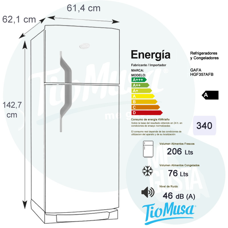 Heladera Con Freezer Gafa Hgf-357afb Blanca 281lts - Tio Musa